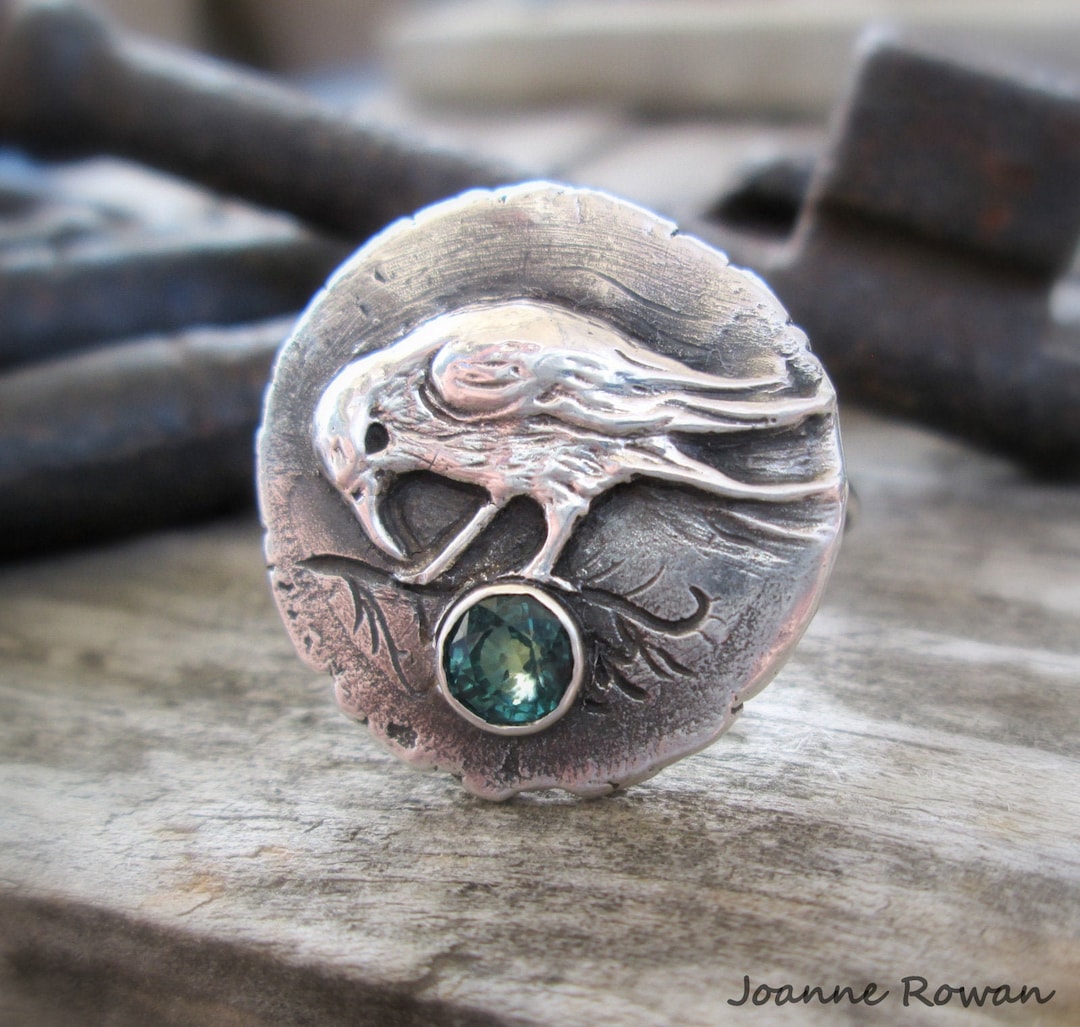 Raven Relic Ring, Sterling Silver and Genuine Sapphire Talisman Ring - Etsy