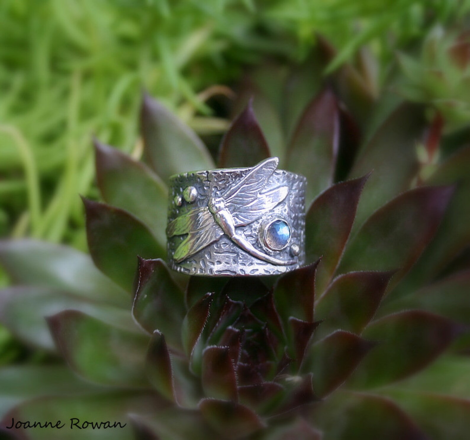 Dragonfly in Labradorite...sterling Silver Ring, Wide Band, Statement ...