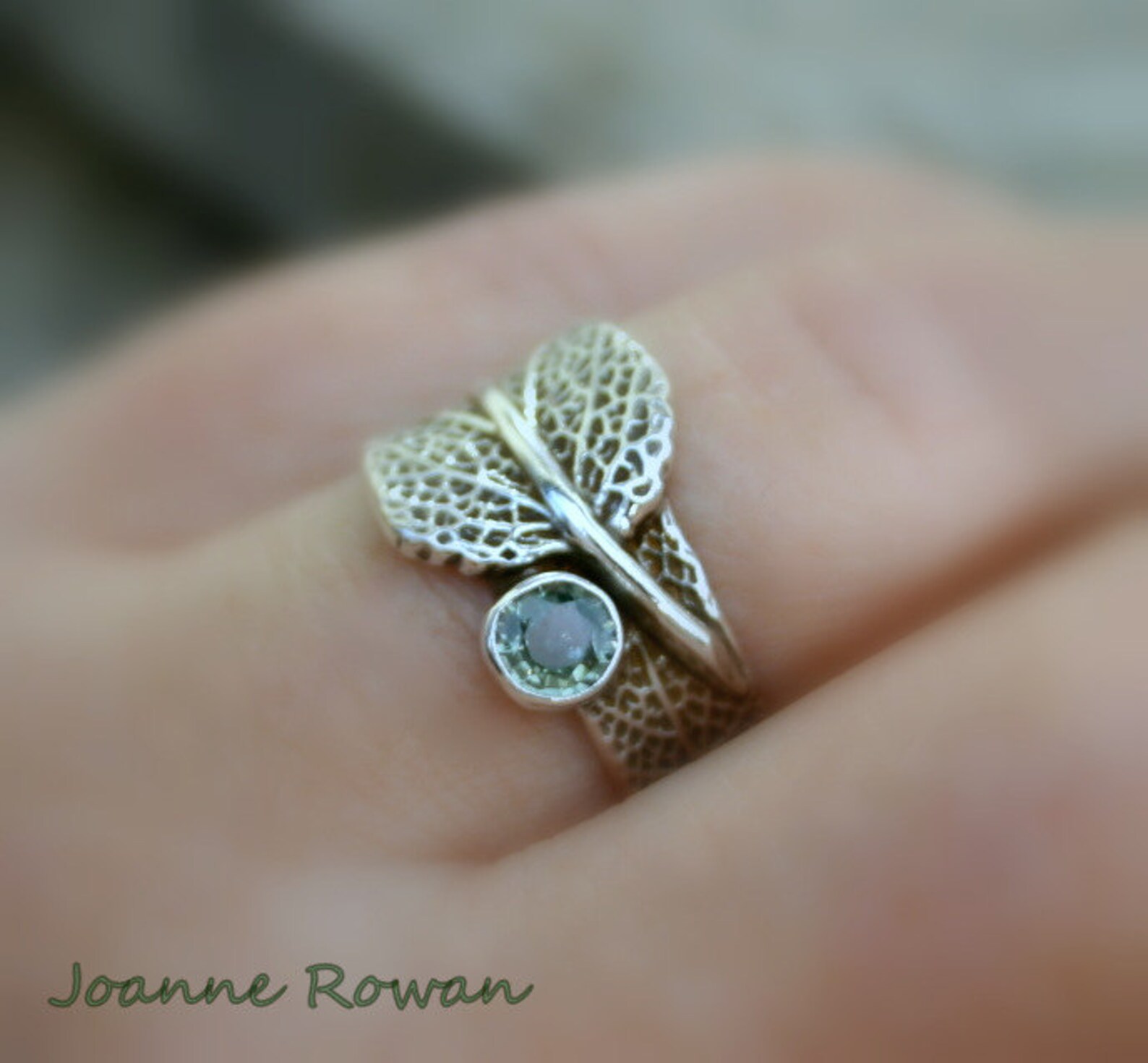 Sage Leaf Ring With Natural Green Sapphire...wedding - Etsy