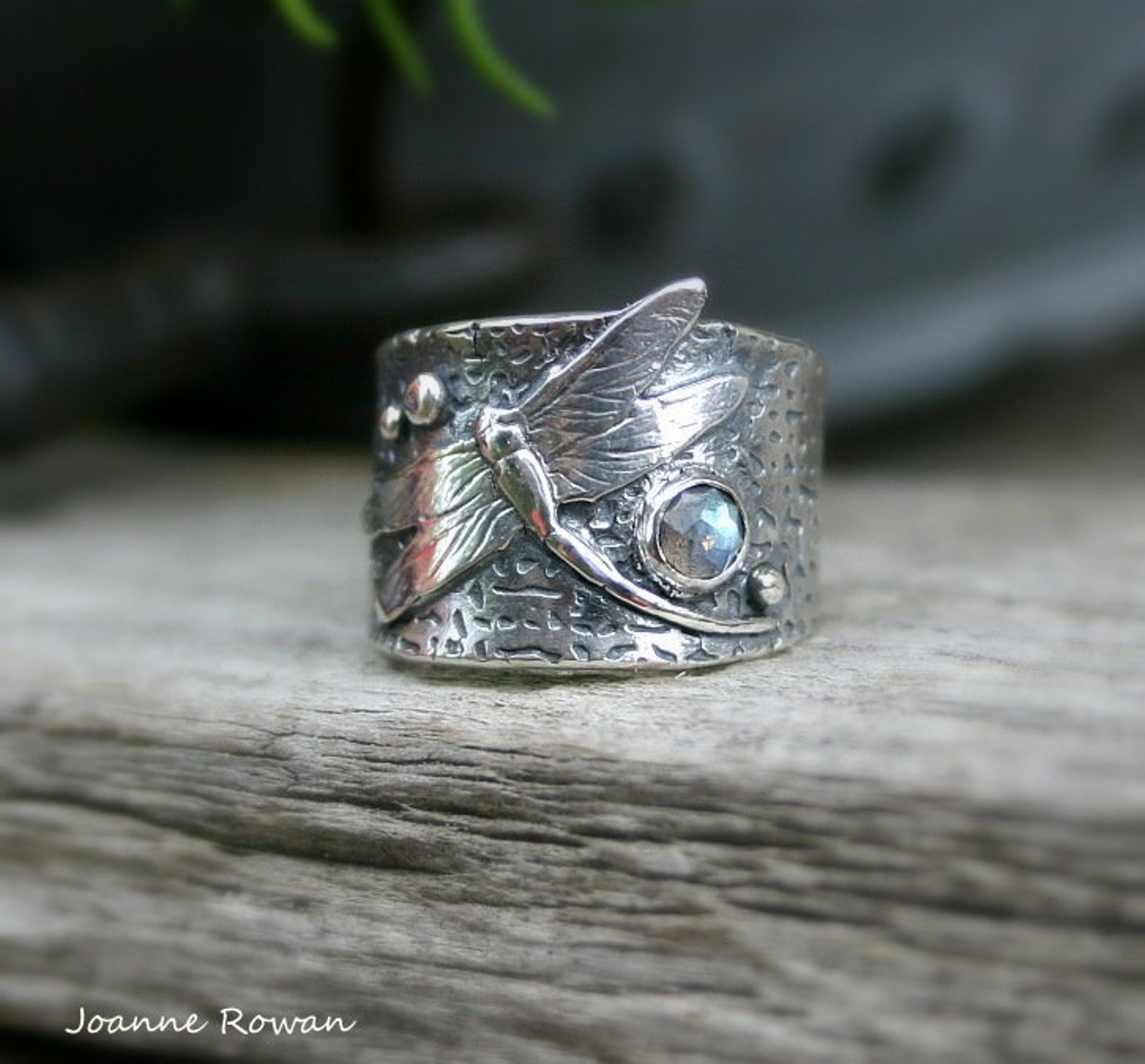 Dragonfly in Labradorite...sterling Silver Ring, Wide Band, Statement ...