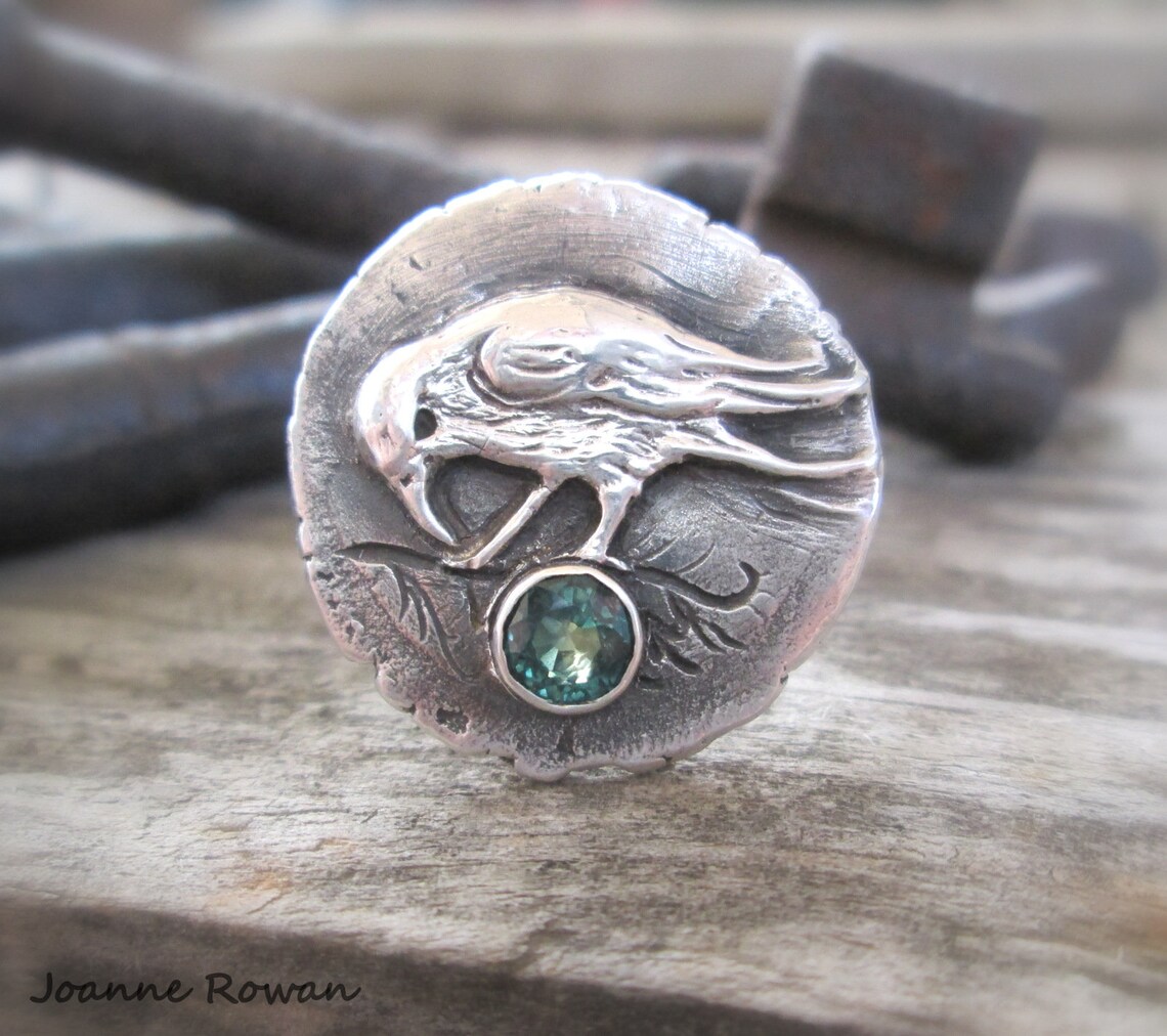 Raven Relic Ring, Sterling Silver and Genuine Sapphire Talisman Ring - Etsy