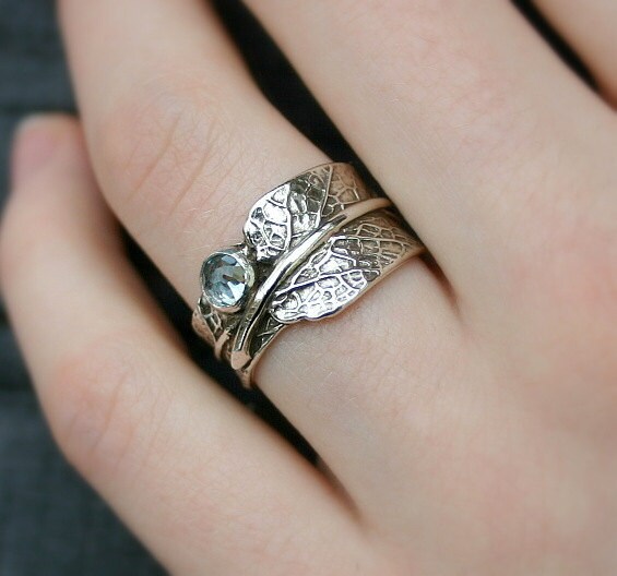 Sage and Topaz....Sage Leaf Ring with Aqua Blue | Etsy