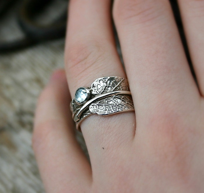 Sage and Topaz....Sage Leaf Ring with Aqua Blue | Etsy