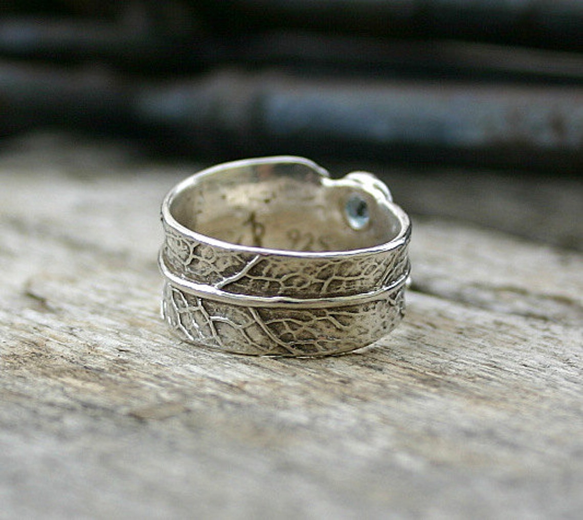 Sage and Topaz....Sage Leaf Ring with Aqua Blue | Etsy