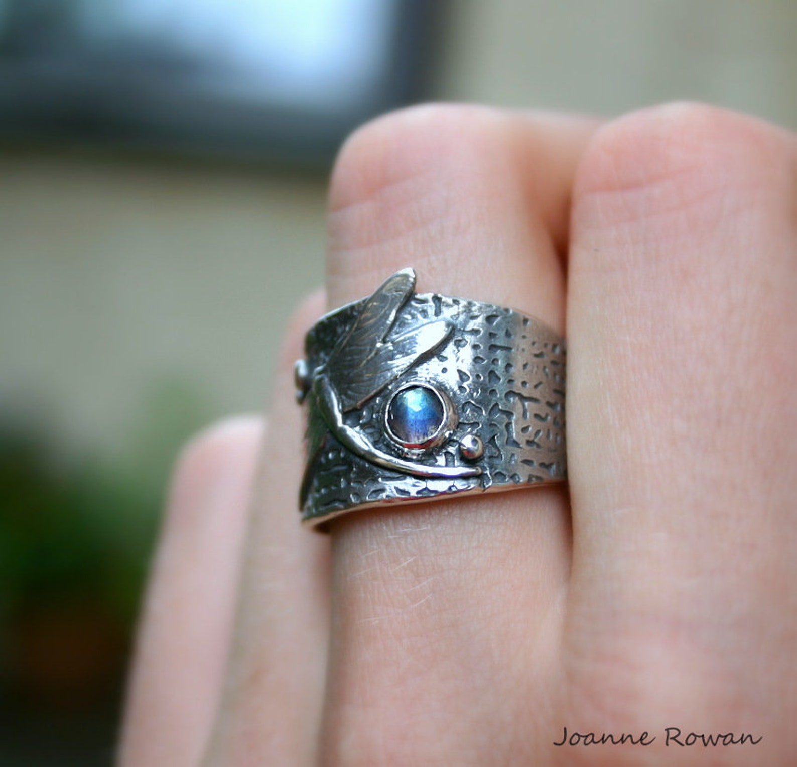 Dragonfly in Labradorite...sterling Silver Ring, Wide Band, Statement ...