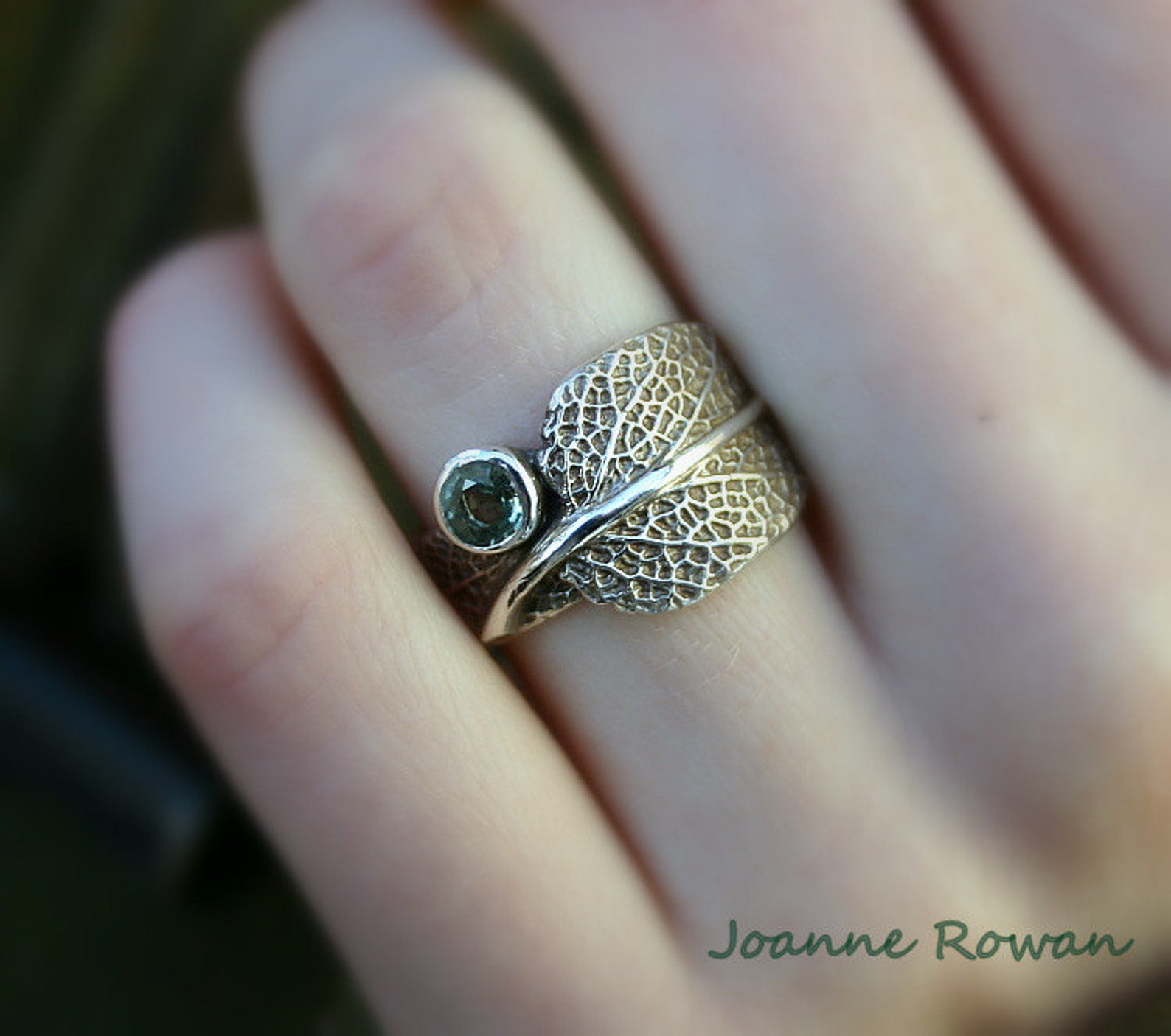 Sage Leaf Ring With Natural Green Sapphire...wedding - Etsy