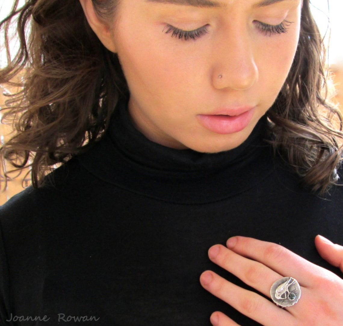 Raven Relic Ring, Sterling Silver and Genuine Sapphire Talisman Ring - Etsy