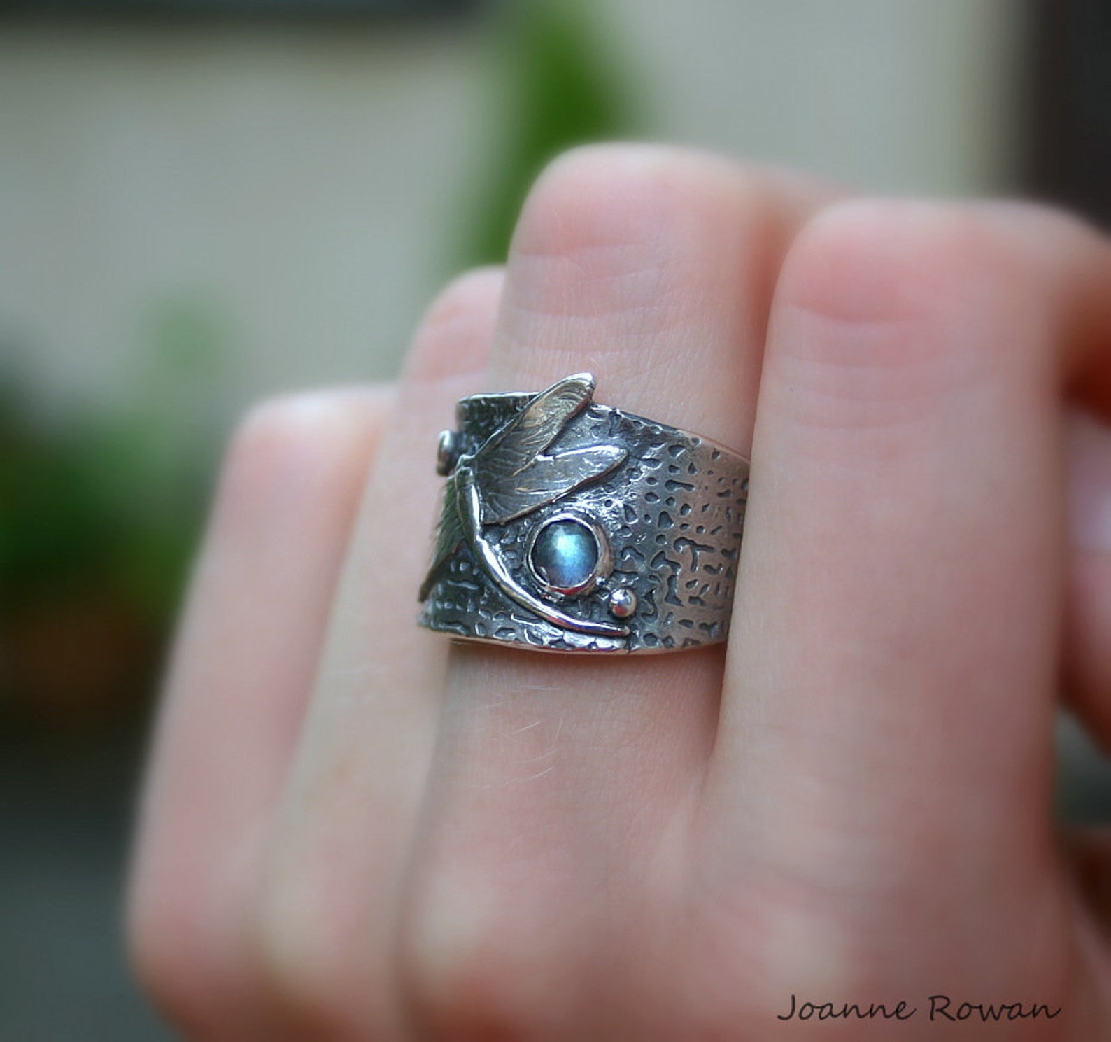Dragonfly in Labradorite...sterling Silver Ring, Wide Band, Statement ...