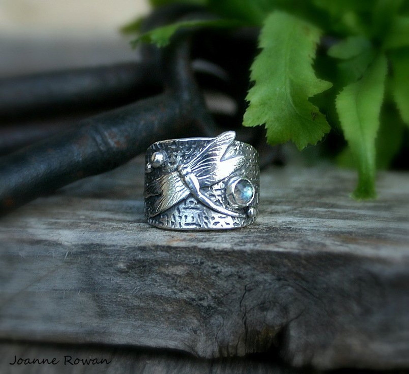 Dragonfly in Labradorite...sterling Silver Ring, Wide Band, Statement ...