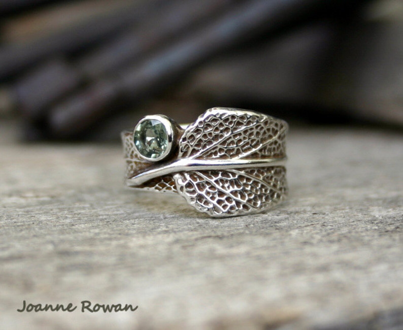 Sage Leaf Ring With Natural Green Sapphire...wedding - Etsy