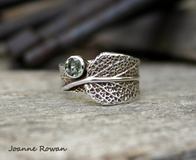 Sage Leaf Ring With Natural Green Sapphire...wedding - Etsy