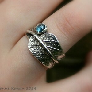 London Blue....sage Leaf Ring With London Blue Topaz...engagement Ring ...
