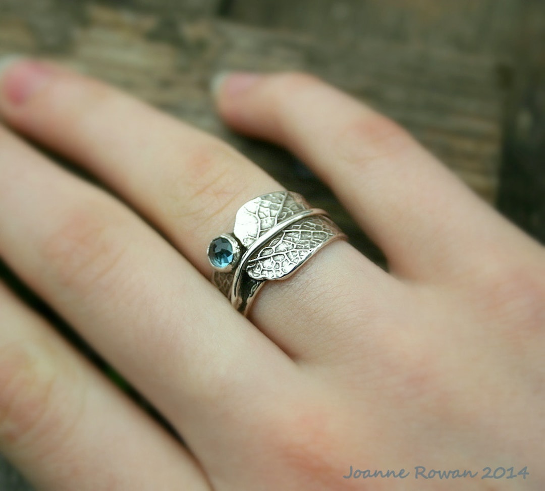 London Blue....sage Leaf Ring With London Blue Topaz...engagement Ring ...