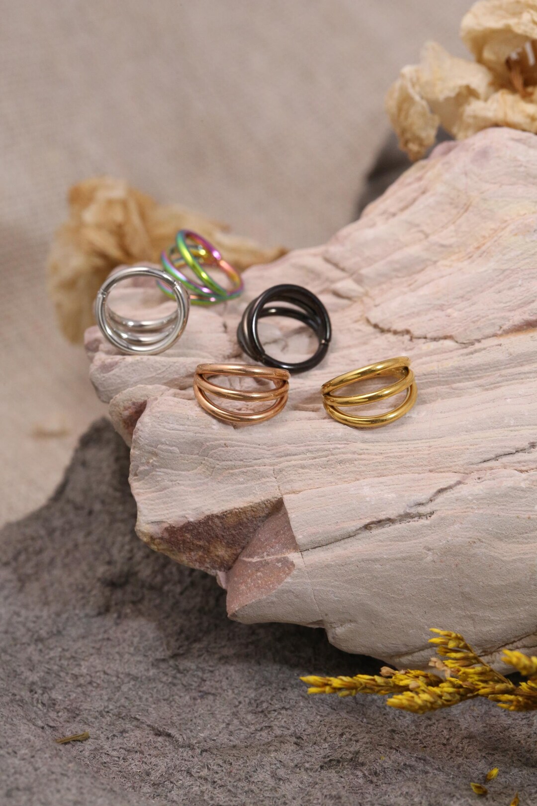 Triple Open Stacked Nose Ring Hoop 16/18/20G Split Ring 8/10mm Hoop ...