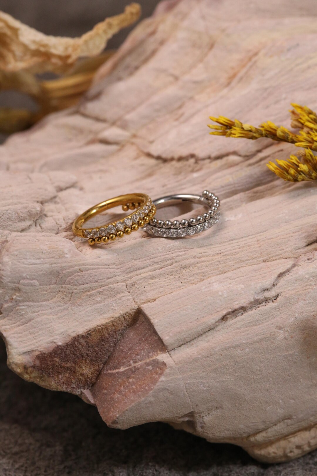 Double Stacked Cz/beaded Nose Ring Hoop Surgical Steel Split Ring Nose ...