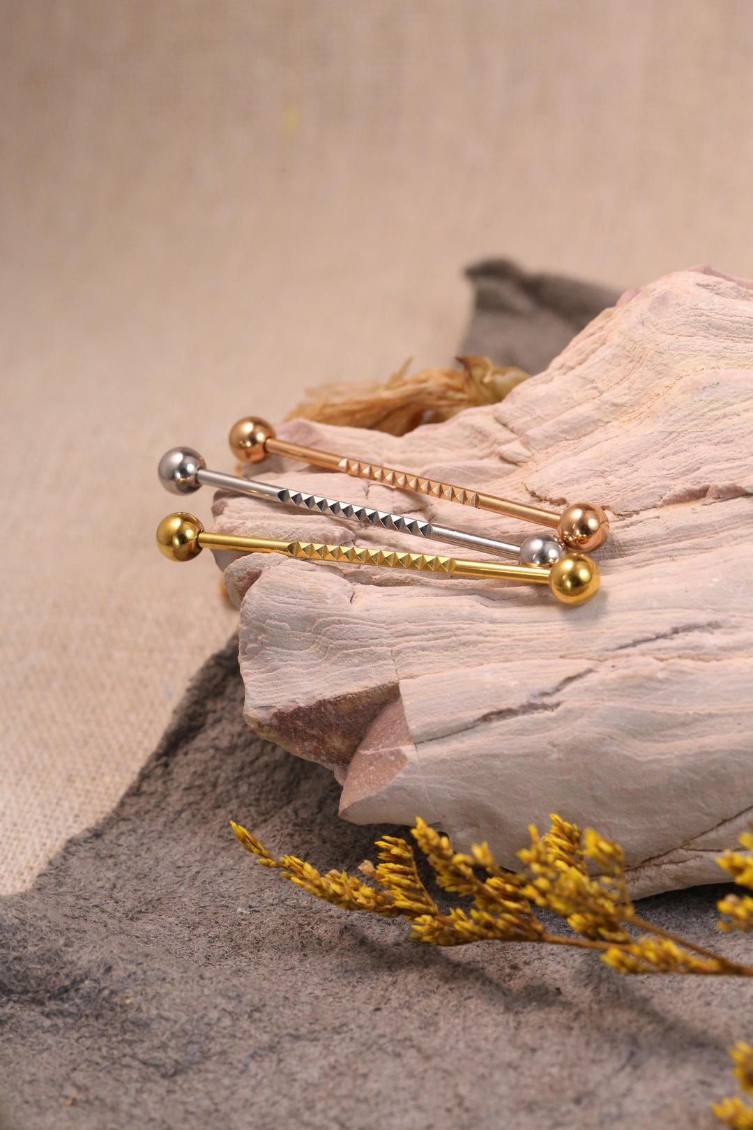 Pyramid Industrial Bar Surface Cartilage Earring Industrial Piercing Jewelry 14G 38mm Industrial ...