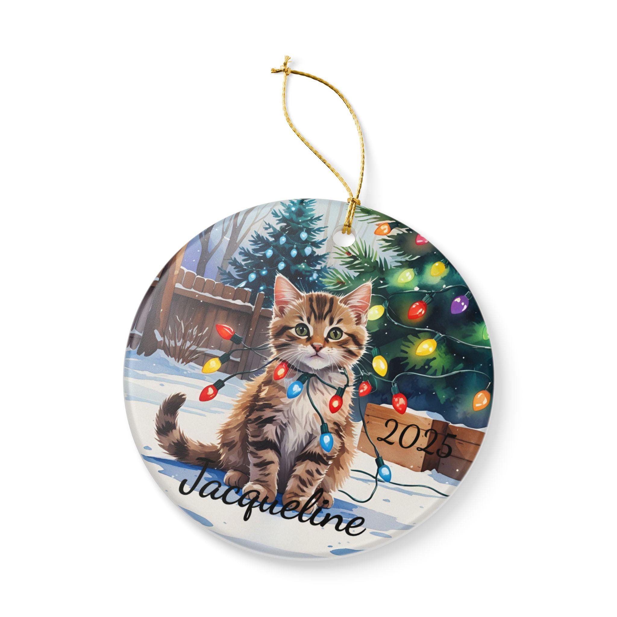 Personalized Cat Christmas Ornament: Ceramic Holiday Keepsake - Etsy