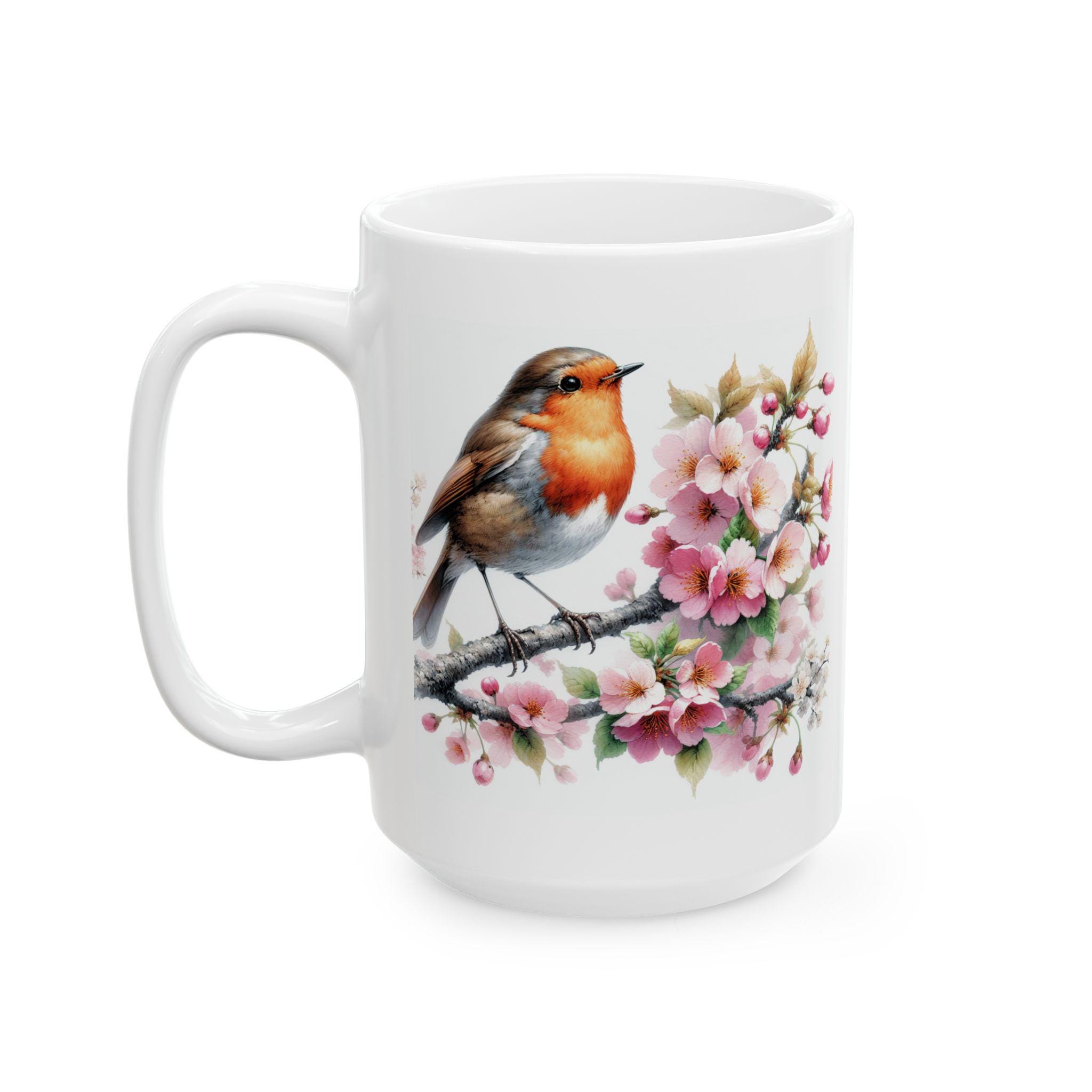 Robin and Cherry Blossom Ceramic Mug: Bird Lover Gift - Etsy