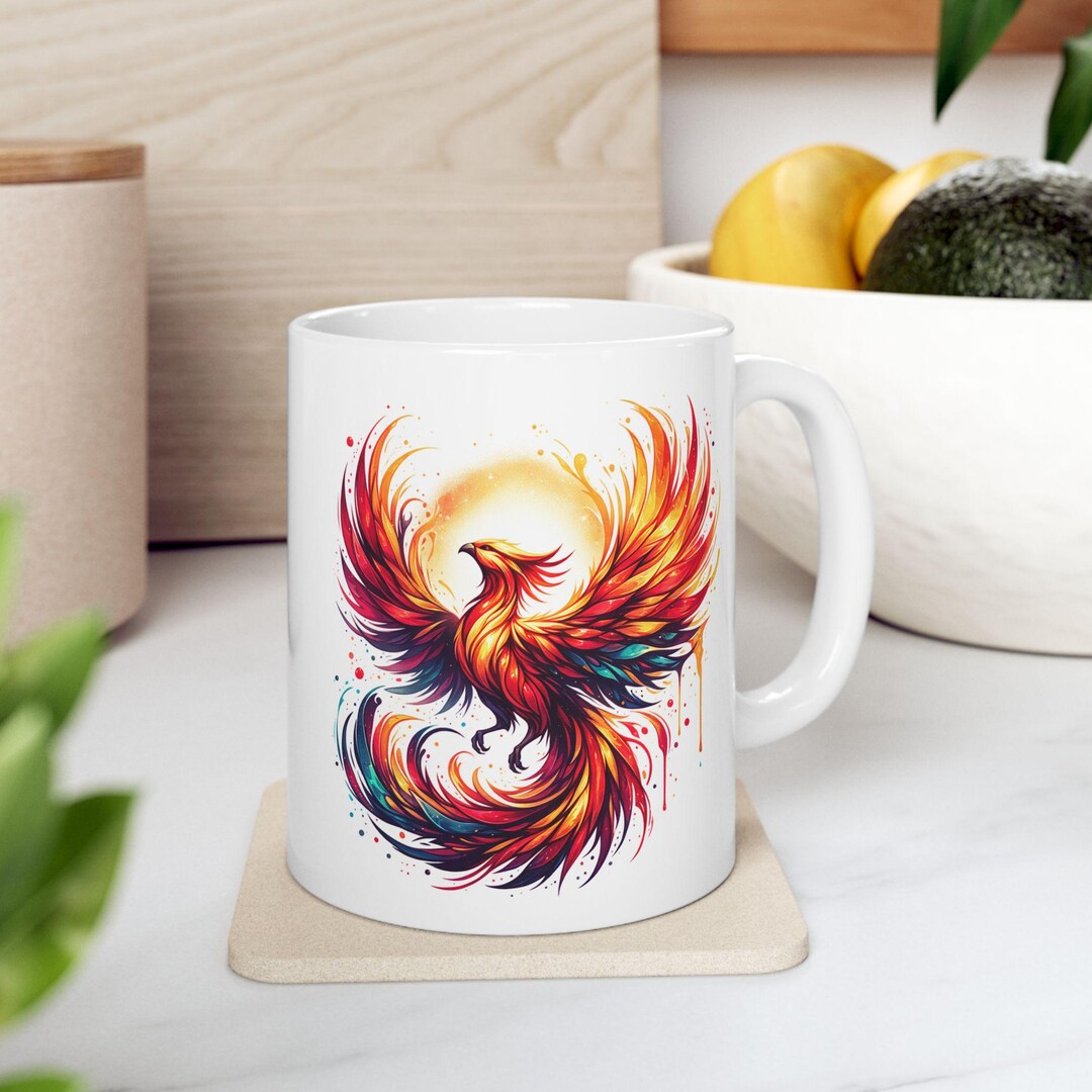 Phoenix Art Coffee Mug: Vibrant Red Orange Gold Feathers - Etsy