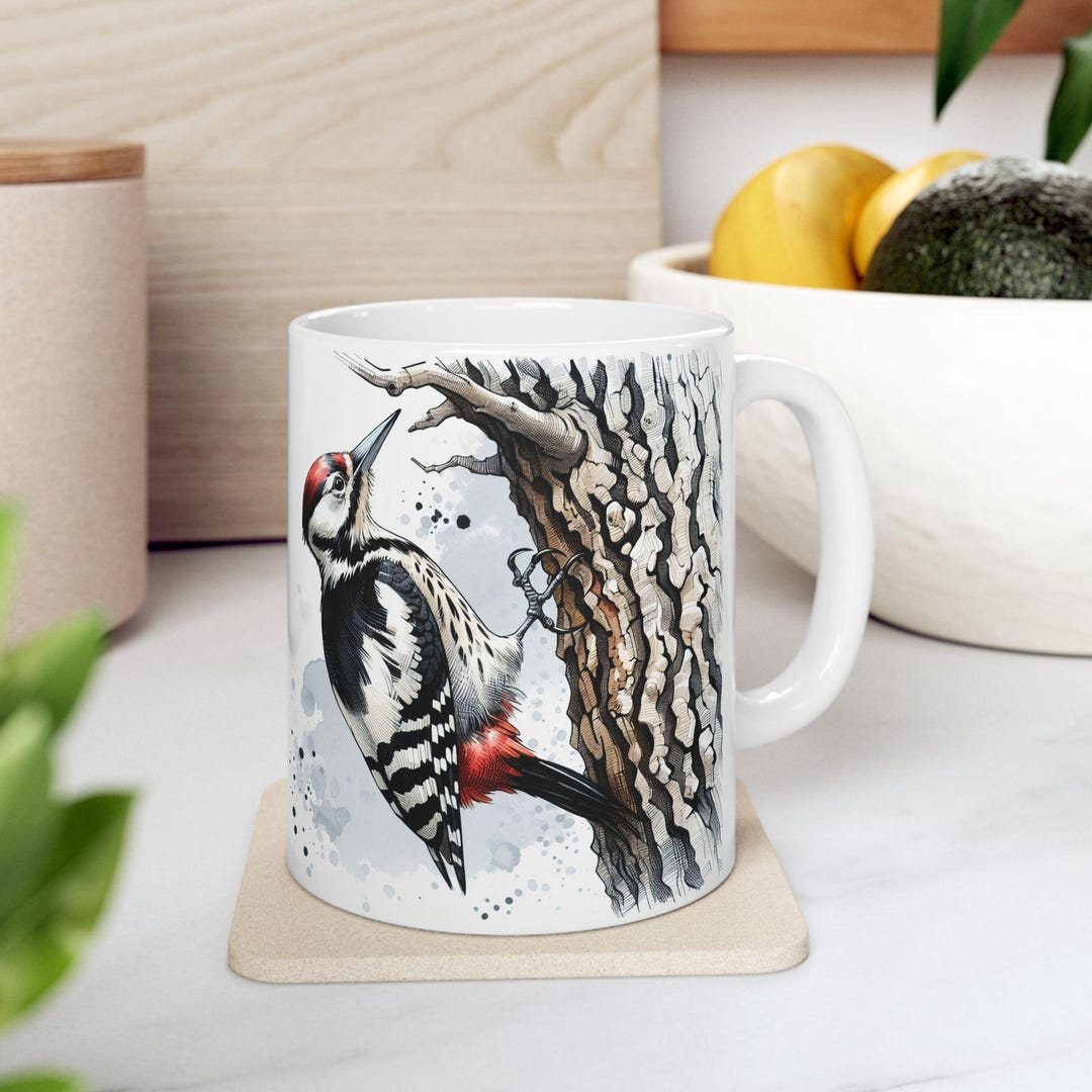 Woodpecker Ceramic Coffee Mug: Tree Bark Texture, Nature Lover Gift - Etsy