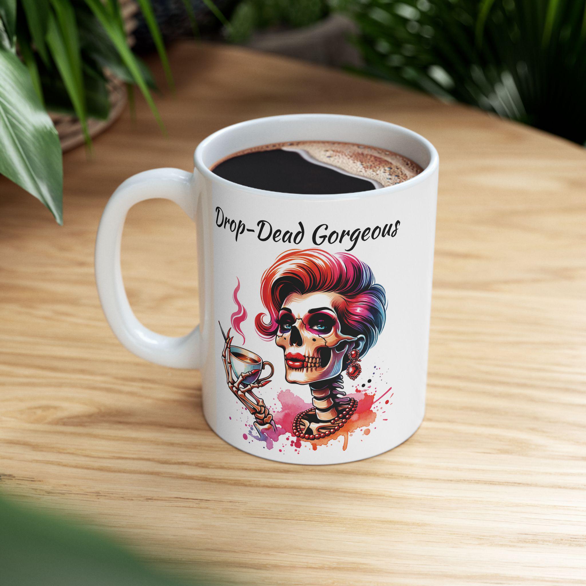 Drop Dead Gorgeous Skeleton Coffee Mug, Halloween Gift, Funny Mug ...