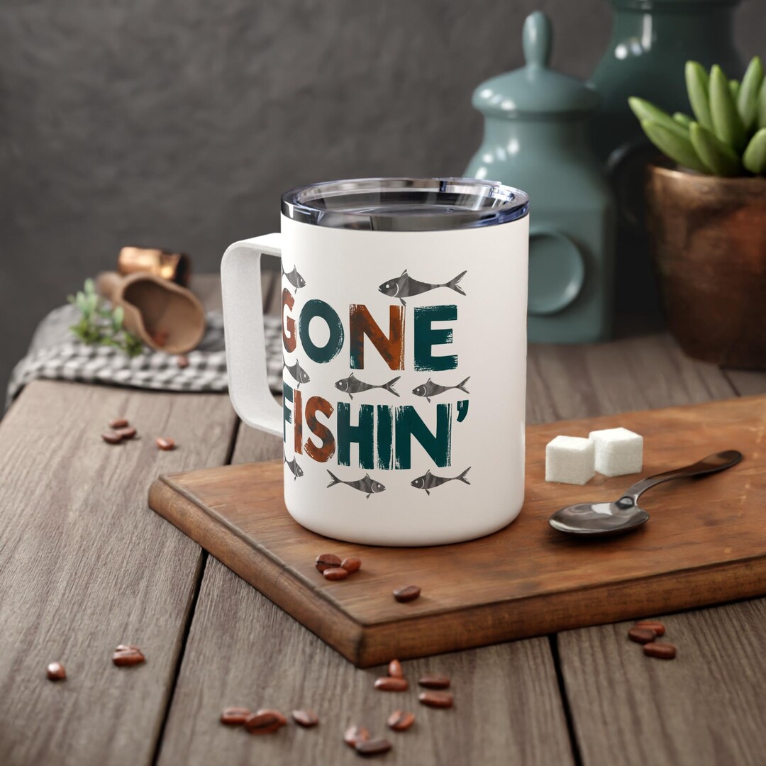 Gone Fishin' Insulated Coffee Mug: Rustic Fishing Gift, 10oz - Etsy