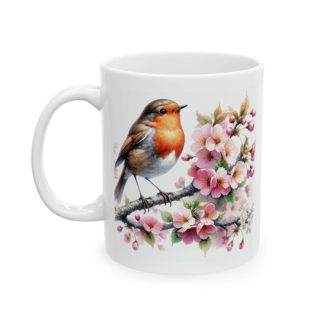 Robin and Cherry Blossom Ceramic Mug: Bird Lover Gift - Etsy