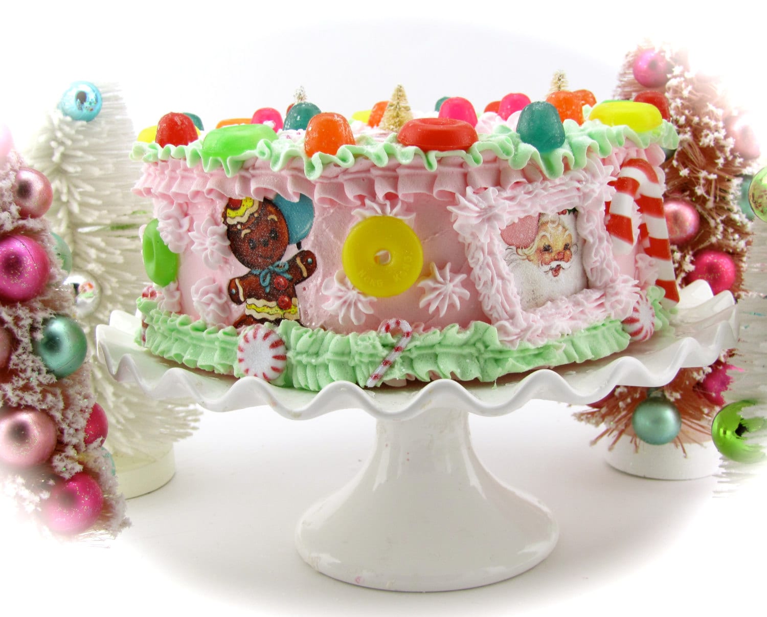 Gingerbread Man Fake Cake Decoration W/ Gumdrops/candy Canes - Etsy