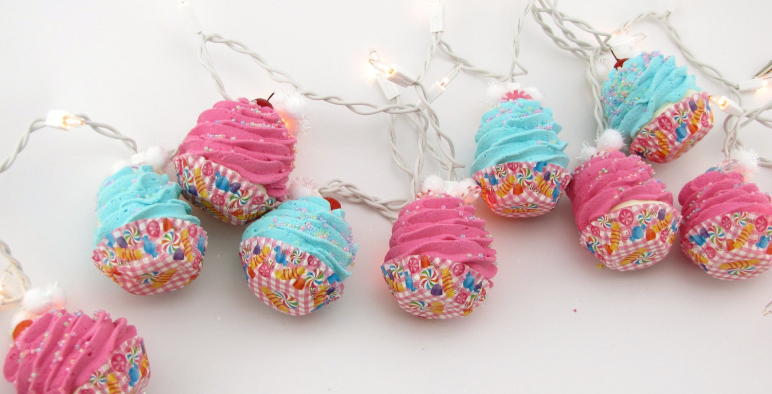 Candy Land Cupcake Lights String of Lights 10 Mini Cupcakes W/candy Fab ...