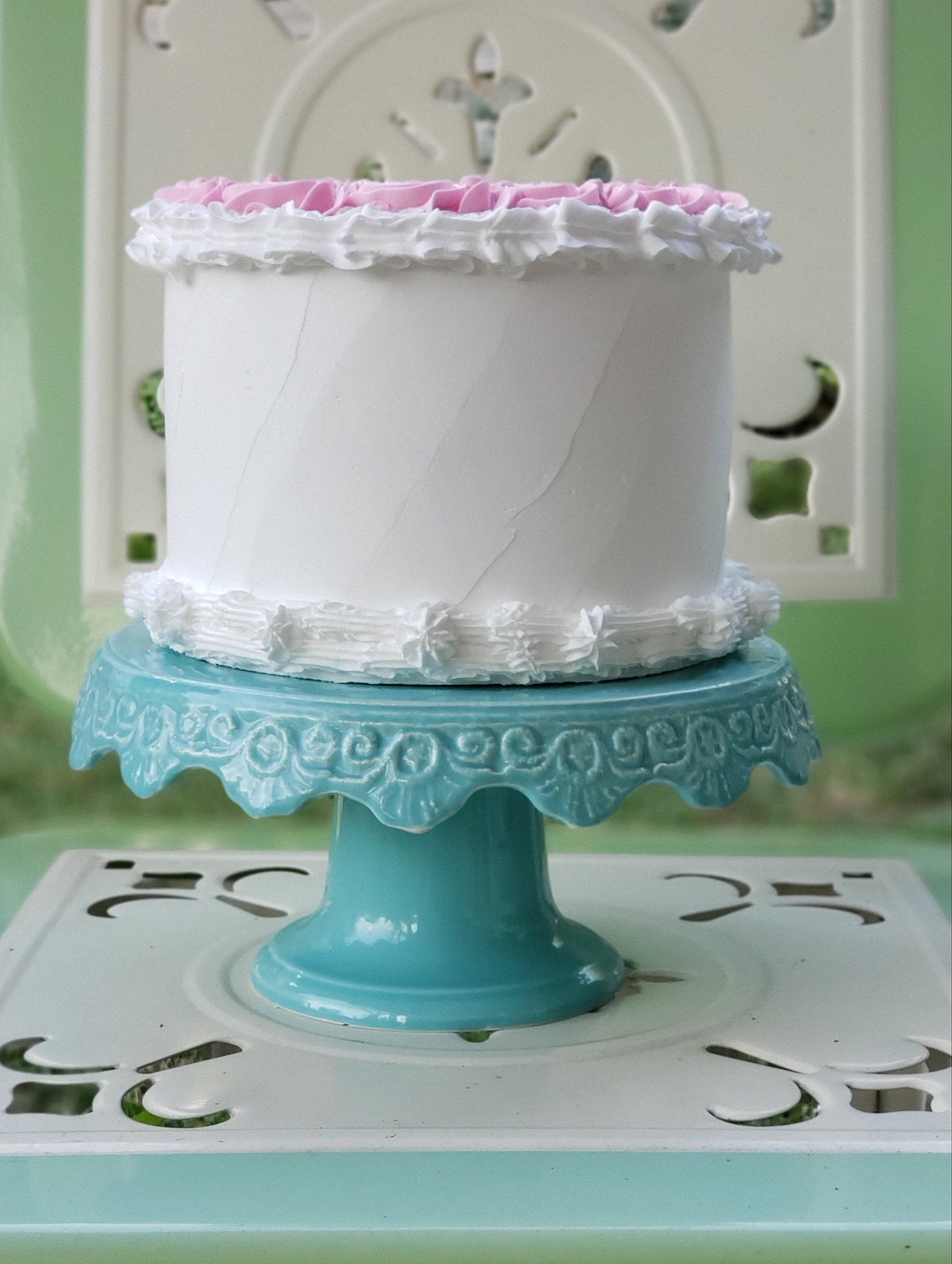 Fake White Cake With Bright Pink Rosettes. Jumbo Smash Cake Prop, First ...