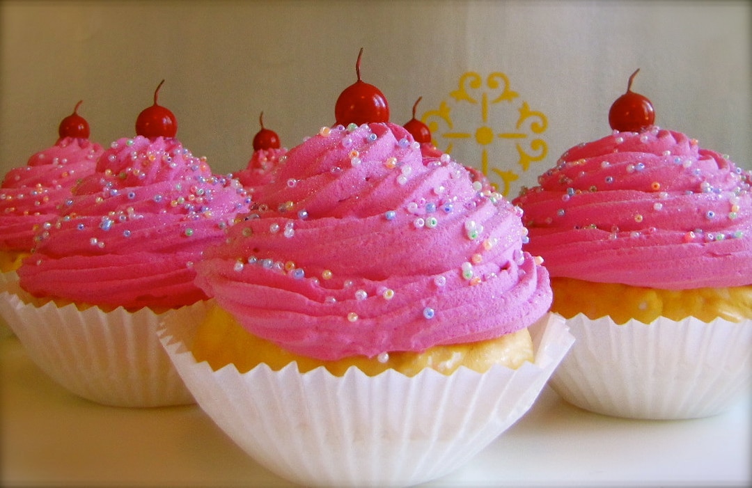 Fake Cupcakes 2 JUMBO Hot Pink Cupcakes cupcake Land Collection Aprox 5 ...