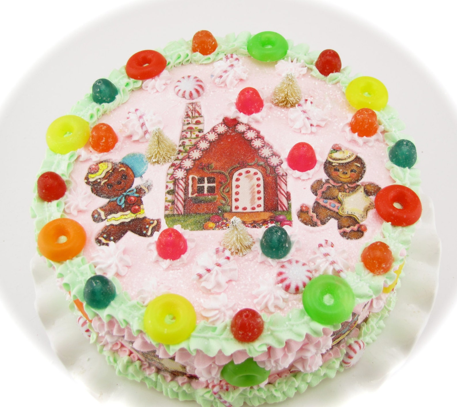 Gingerbread Man Fake Cake Decoration W/ Gumdrops/candy Canes - Etsy