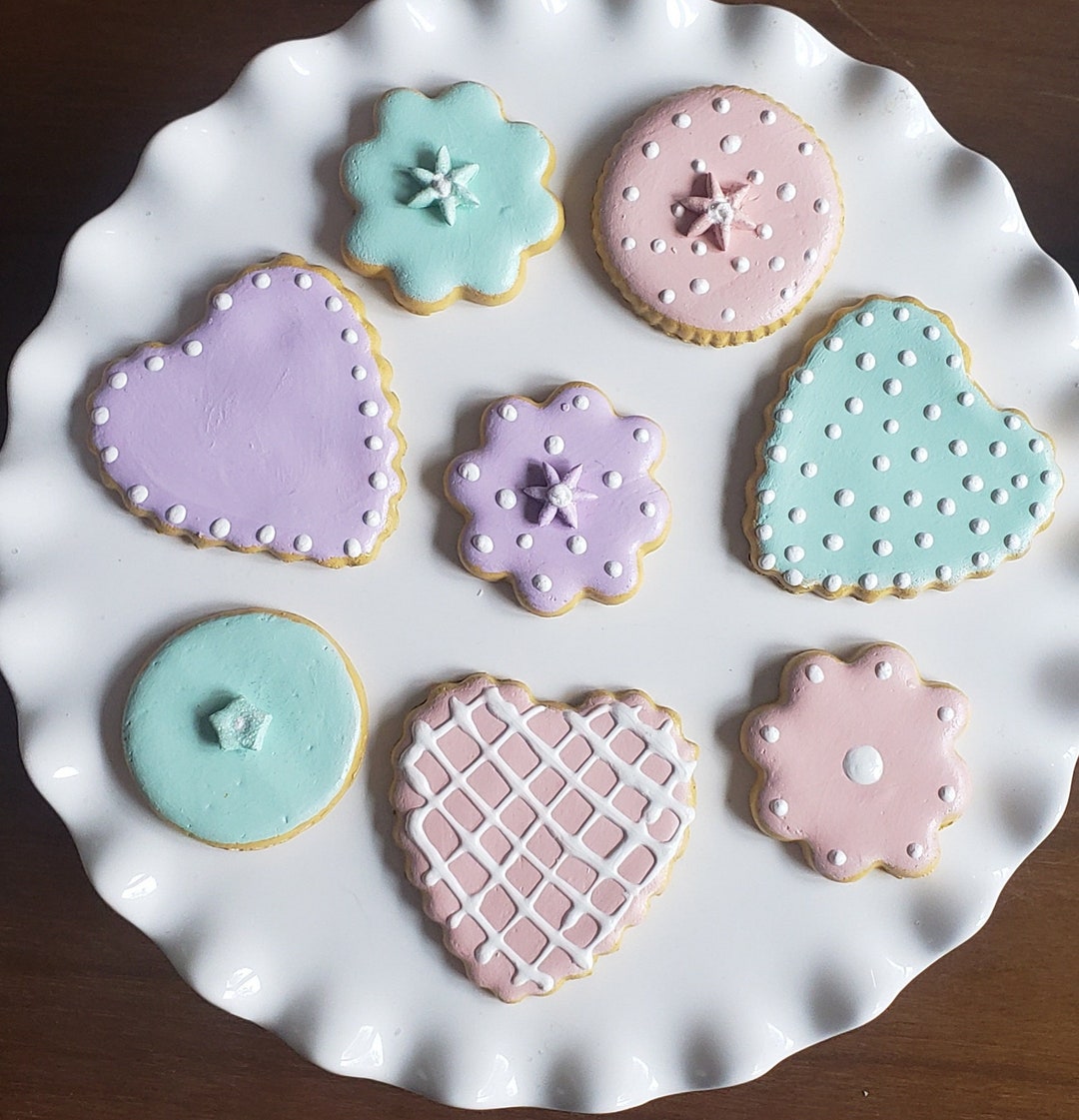Fake Sugar Cookies- Heart and Flower Cookies. Set of 8. Perfect for ...