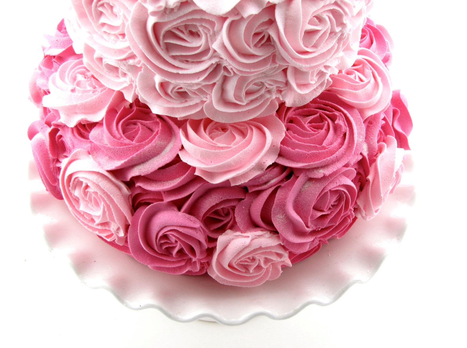 Pink & Hot Pink Rosette Fake Cake Stackable 2 Tier Cake Bottom Tier ...