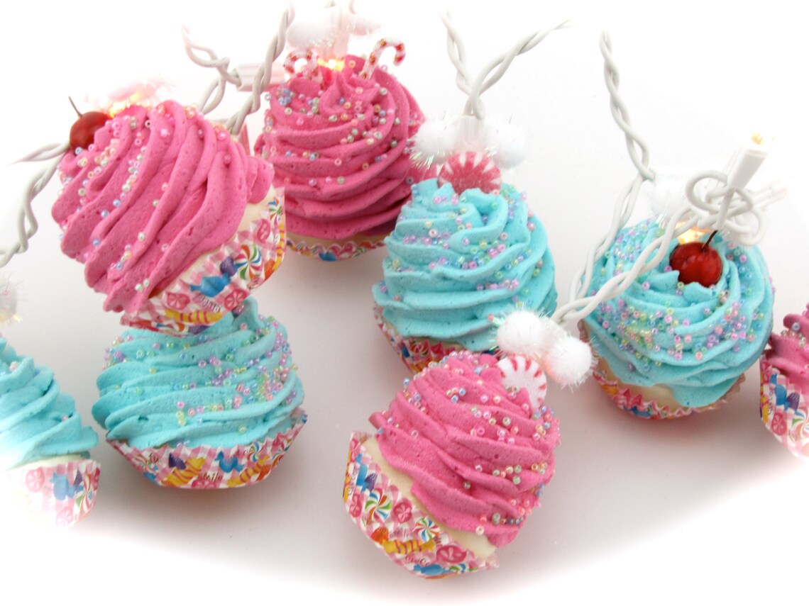 Candy Land Cupcake Lights String of Lights 10 Mini Cupcakes W/candy Fab ...