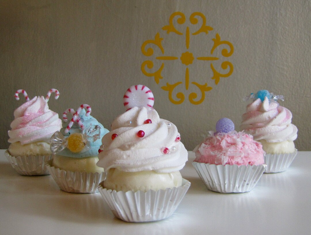Fake Mini Cupcake Christmas Ornaments Sugar Plum Fairy Candy Cane and ...