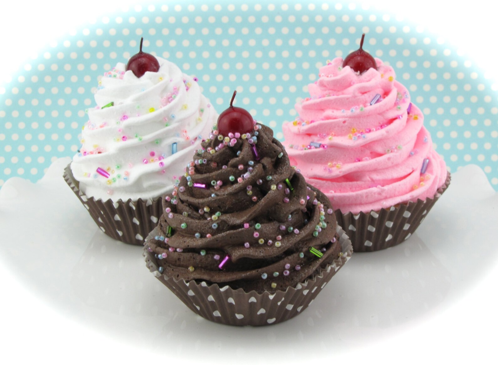 Chocolate Strawberry and Vanilla Fake Cupcake Set. Set of 3 - Etsy