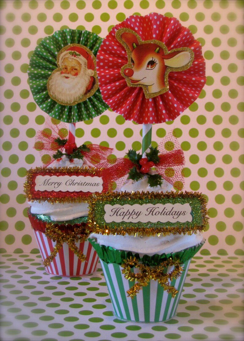 Fake Cupcake Vintage Christmas Card rudolph Cupcake - Etsy