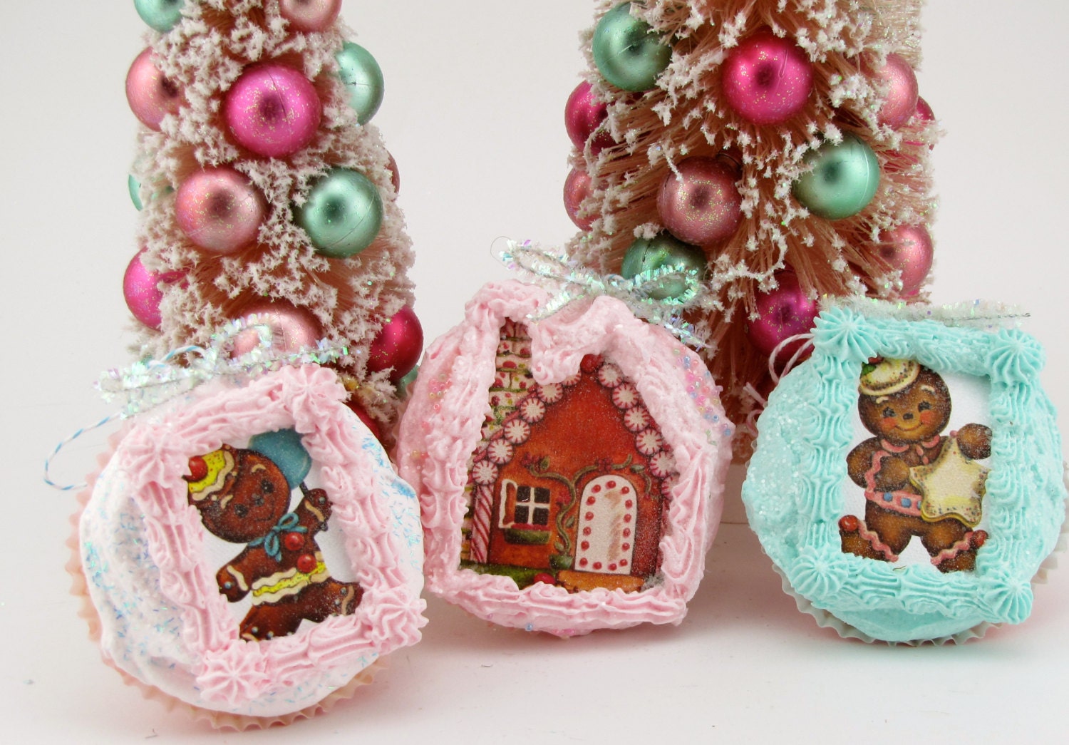 Gingerbread Men and Gingerbread House Fake Cupcake Ornaments - Etsy