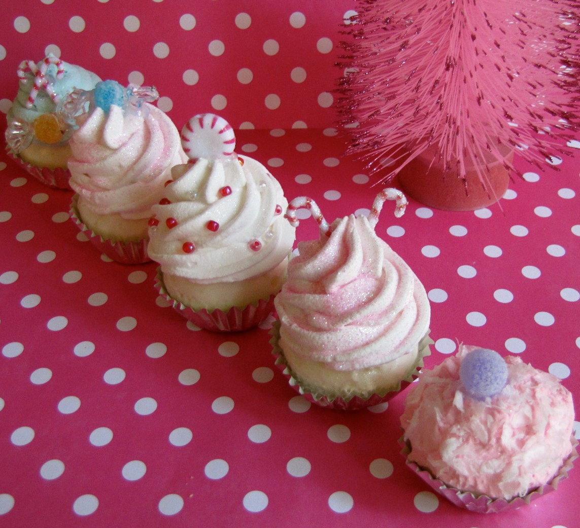 Fake Mini Cupcake Christmas Ornaments Sugar Plum Fairy Candy Cane and ...