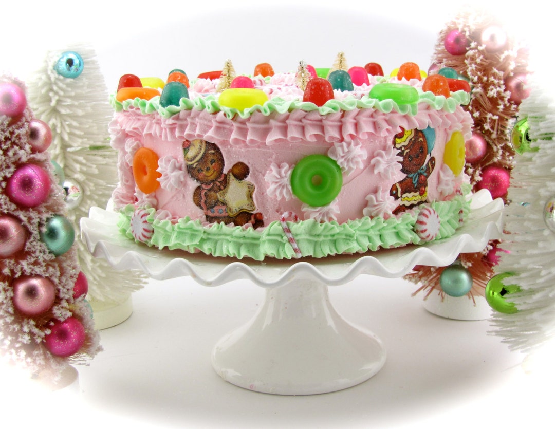 Gingerbread Man Fake Cake Decoration W/ Gumdrops/candy Canes, Vintage ...