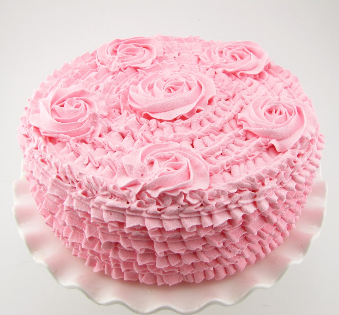Fake Rosette and Ruffle Pink Cake. Fab Kitchen Decor, Smash Cake Prop ...