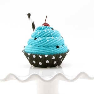 Turquoise Fake Cupcake With Black and White Polka Dot Cupcake Liner Fab ...