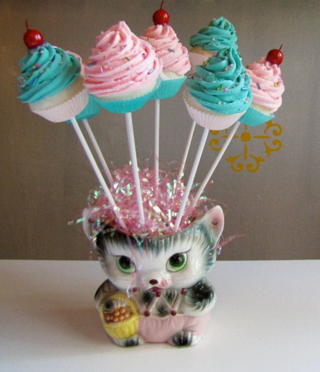Fake Cupcake Lollipops "sweet and Whimsy" Collection 8 Mini Pink/aqua ...