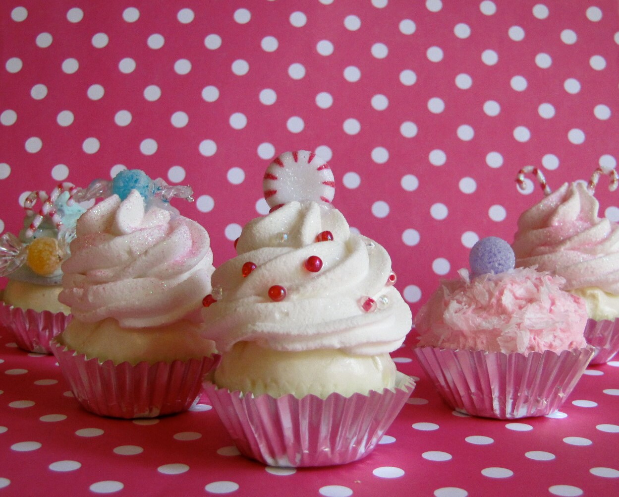 Fake Mini Cupcake Christmas Ornaments Sugar Plum Fairy Candy Cane and ...