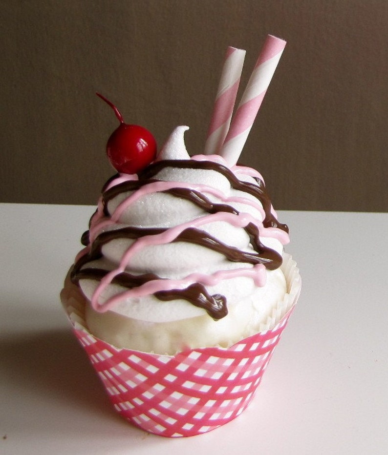 Fake Cupcake With A Cherry on Top Sundae W/ Pink Striped Paper - Etsy