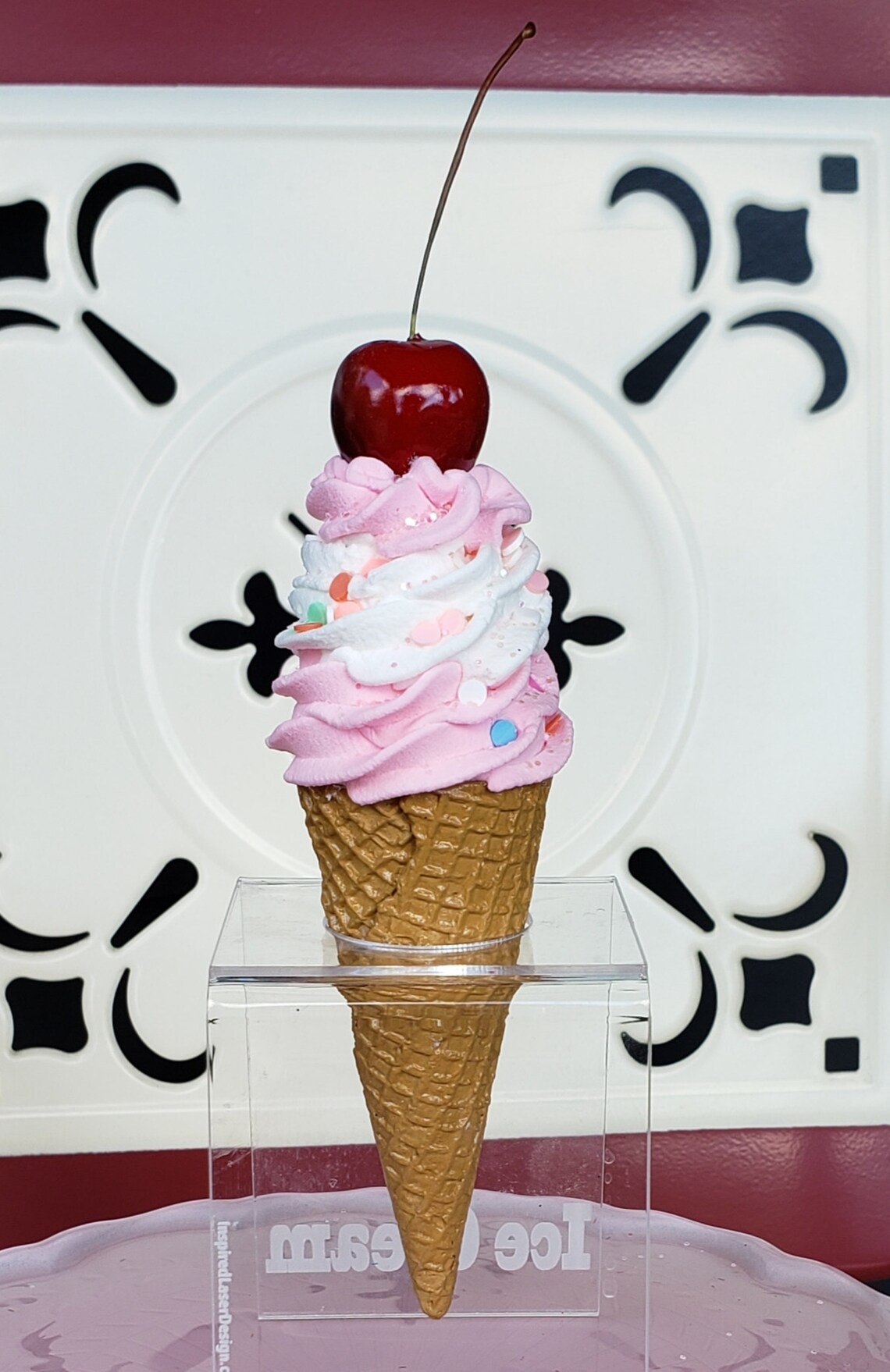 Fake Ice Cream Cone Prop- Strawberry and Vanilla Soft Serve Cone With ...