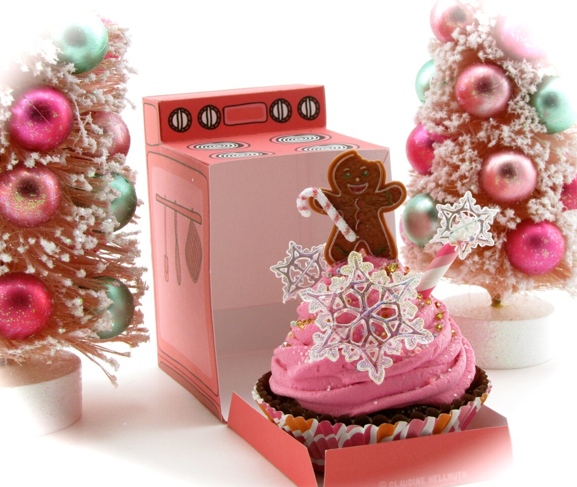 Gingerbread Man Fake Cupcake and Hot Pink Retro Oven Box Gift - Etsy