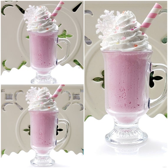 Pink Cotton Candy Milkshake With Snowflake. Faux Strawberry | Etsy