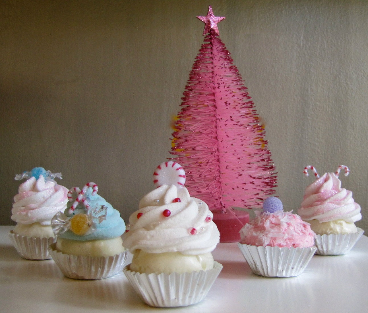 Fake Mini Cupcake Christmas Ornaments Sugar Plum Fairy Candy Cane and ...
